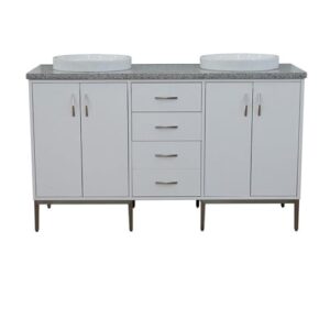 Tivoli 61" Double Round Sink Solid Wood Vanity in White/Gray Granite Stone