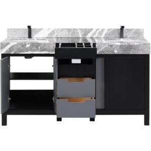 Lexora Home Zilara 60" Double Marble Top Bathroom Vanity with Gun Metal Faucet