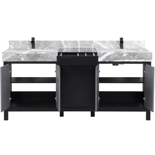 Lexora Home Zilara 72" Double Marble Top Bathroom Vanity with Black Faucet