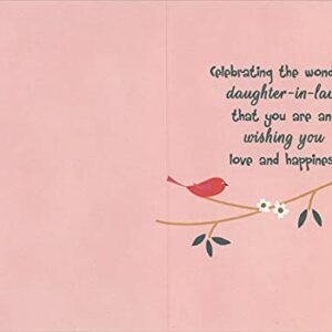 RSVP Birthday Card for Daughter-in-Law: Two Red Birds on Thin Branches on Blue