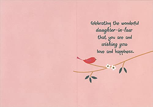 RSVP Birthday Card for Daughter-in-Law: Two Red Birds on Thin Branches on Blue