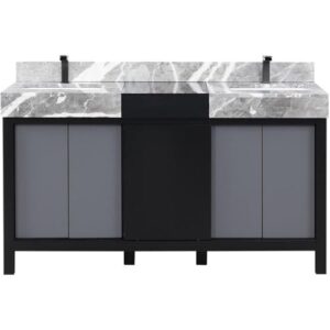 Lexora Home Zilara 60" Double Marble Top Bathroom Vanity with Gun Metal Faucet