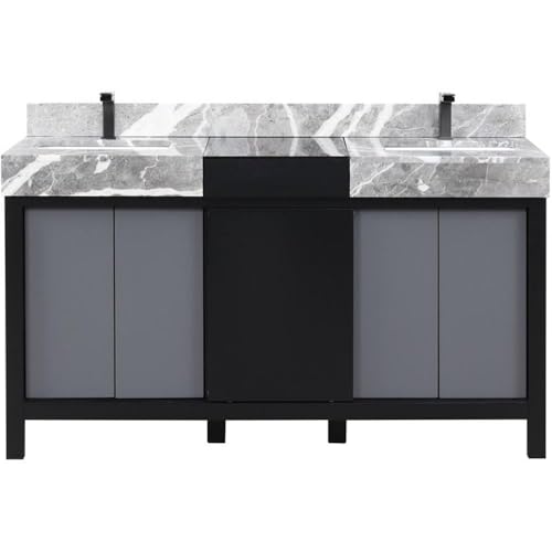 Lexora Home Zilara 60" Double Marble Top Bathroom Vanity with Gun Metal Faucet