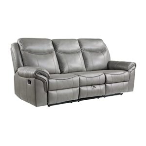 lexicon braelyn faux leather double reclining sofa with center drop-down cup holders, receptacles, hidden drawer and usb ports, 88.5" w, gray