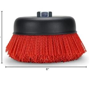 BHA 6" Abrasive Filament Nylon Bristle Cup Brush, 5/8"-11 Thread Arbor - Red (120 Grit)