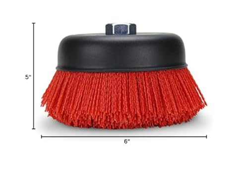 BHA 6" Abrasive Filament Nylon Bristle Cup Brush, 5/8"-11 Thread Arbor - Red (120 Grit)