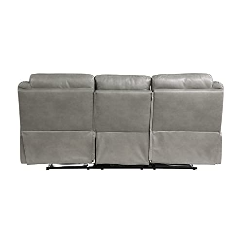 Lexicon Braelyn Faux Leather Double Reclining Sofa with Center Drop-Down Cup Holders, Receptacles, Hidden Drawer and USB Ports, 88.5" W, Gray