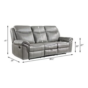 Lexicon Braelyn Faux Leather Double Reclining Sofa with Center Drop-Down Cup Holders, Receptacles, Hidden Drawer and USB Ports, 88.5" W, Gray