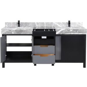 Lexora Home Zilara 72" Double Marble Top Bathroom Vanity with Black Faucet