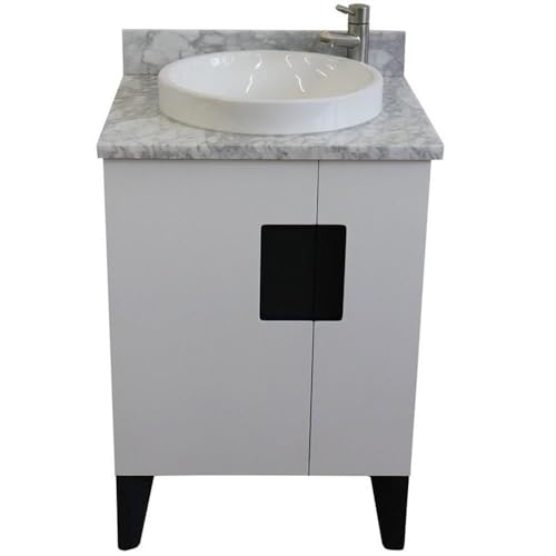 Kolb 25" Single Round Sink Vanity with White Marble Stone in White