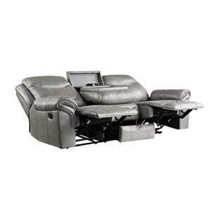 Lexicon Braelyn Faux Leather Double Reclining Sofa with Center Drop-Down Cup Holders, Receptacles, Hidden Drawer and USB Ports, 88.5" W, Gray