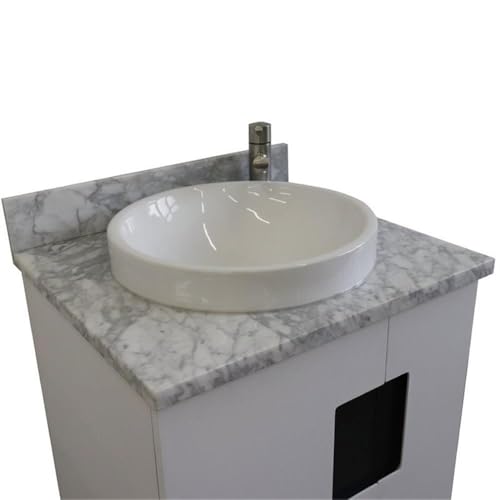 Kolb 25" Single Round Sink Vanity with White Marble Stone in White