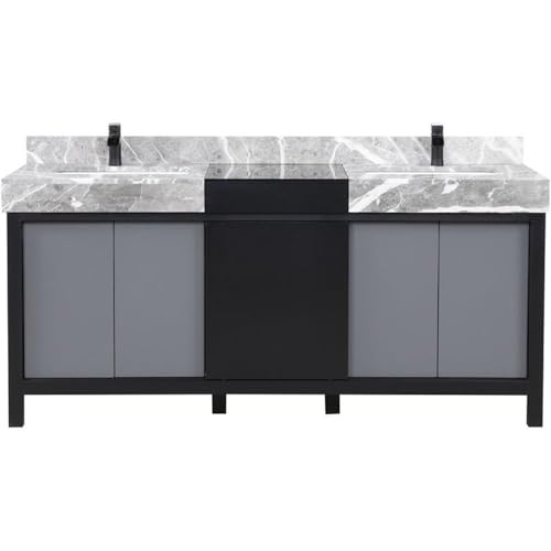 Lexora Home Zilara 72" Double Marble Top Bathroom Vanity with Black Faucet