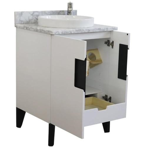 Kolb 25" Single Round Sink Vanity with White Marble Stone in White