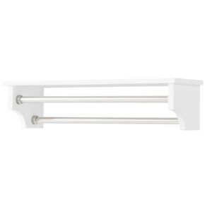 dover 27" white bathroom shelf with 2 chrome towel rods - space saving storage for bath decor and accessories - moisture resistant wood construction - 27" w x 8" d x 6" h