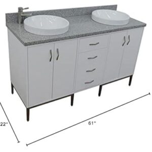 Tivoli 61" Double Round Sink Solid Wood Vanity in White/Gray Granite Stone