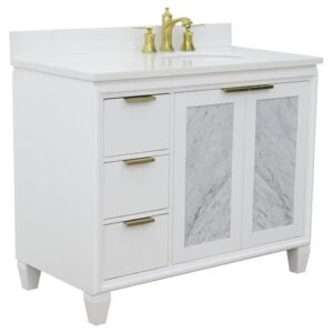 trento 43" solid wood vanity with right oval sink in white quartz stone