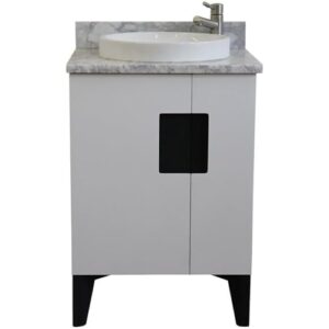 Kolb 25" Single Round Sink Vanity with White Marble Stone in White