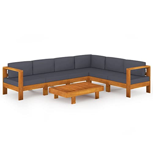 vidaXL Patio Lounge Set 7 Piece, Sectional Sofa for Outdoor Garden, Patio Furniture with Dark Gray Cushions, Coffee Table, Modern Style, Acacia Wood