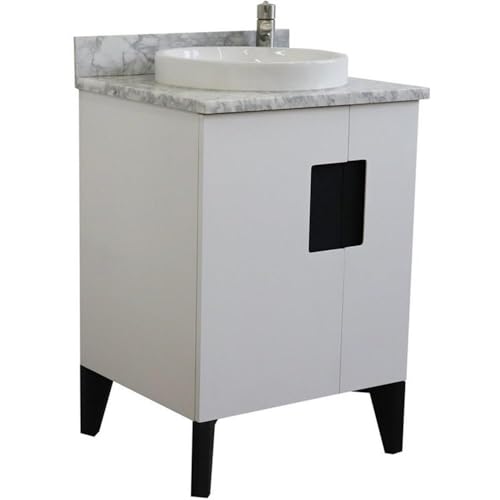 Kolb 25" Single Round Sink Vanity with White Marble Stone in White