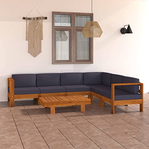 vidaXL Patio Lounge Set 7 Piece, Sectional Sofa for Outdoor Garden, Patio Furniture with Dark Gray Cushions, Coffee Table, Modern Style, Acacia Wood