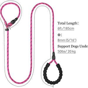 TagME Slip Leads for Dogs, 6 FT Heavy Duty Dog Leash with Padded Handle, Strong Rope No Pull Pet Training Leash for Small Dogs,Hot Pink