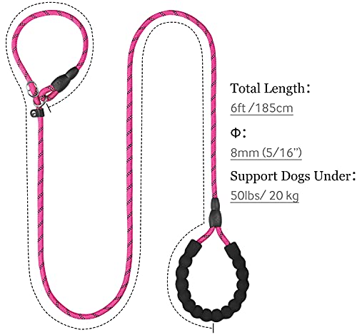 TagME Slip Leads for Dogs, 6 FT Heavy Duty Dog Leash with Padded Handle, Strong Rope No Pull Pet Training Leash for Small Dogs,Hot Pink