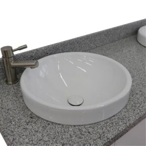 Tivoli 61" Double Round Sink Solid Wood Vanity in White/Gray Granite Stone