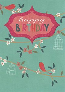 rsvp birthday card for daughter-in-law: two red birds on thin branches on blue