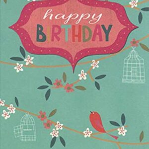 RSVP Birthday Card for Daughter-in-Law: Two Red Birds on Thin Branches on Blue