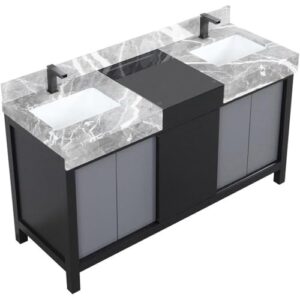 lexora home zilara 60" double marble top bathroom vanity with gun metal faucet