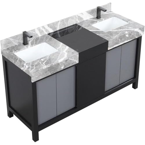 Lexora Home Zilara 60" Double Marble Top Bathroom Vanity with Gun Metal Faucet