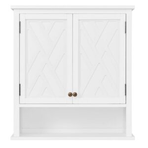 alaterre furniture coventry wall mounted bath storage cabinet with two doors and open shelf - white - 27" w x 29" h - adjustable interior shelf - bathroom organizer and space saver