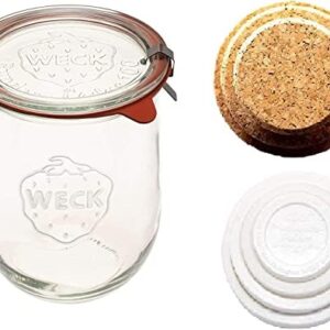 Weck Jars Weck - Sour Dough Starter Jars - Large Glass Jars for Sourdough with Glass Lid - Tulip Jar with Wide Mouth 1 Liter Includes Cork Lid & Keep Fresh Cover (2)