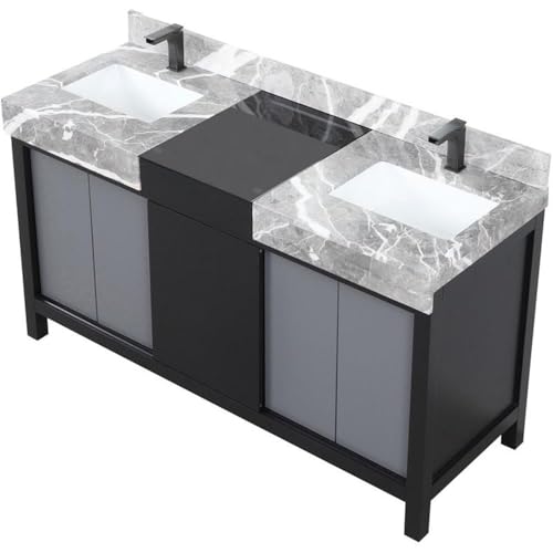 Lexora Home Zilara 60" Double Marble Top Bathroom Vanity with Gun Metal Faucet