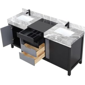 Lexora Home Zilara 72" Double Marble Top Bathroom Vanity with Black Faucet