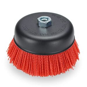 bha 6" abrasive filament nylon bristle cup brush, 5/8"-11 thread arbor - red (120 grit)