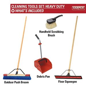 Harper 37518500 Heavy Duty Cleaning Set with Outdoor Push Broom, Floor Squeegee, Debris Pan and Handheld Scrubbing Brush