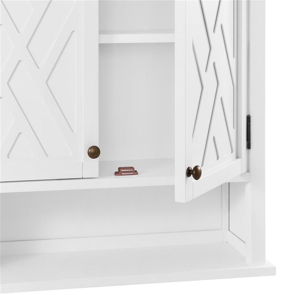 Alaterre Furniture Coventry Wall Mounted Bath Storage Cabinet with Two Doors and Open Shelf - White - 27" W x 29" H - Adjustable Interior Shelf - Bathroom Organizer and Space Saver