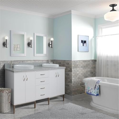 Tivoli 61" Double Round Sink Solid Wood Vanity in White/Gray Granite Stone