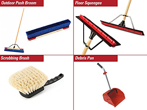 Harper 37518500 Heavy Duty Cleaning Set with Outdoor Push Broom, Floor Squeegee, Debris Pan and Handheld Scrubbing Brush