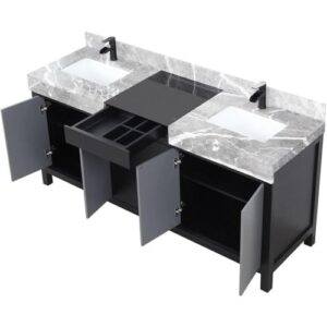 Lexora Home Zilara 72" Double Marble Top Bathroom Vanity with Black Faucet