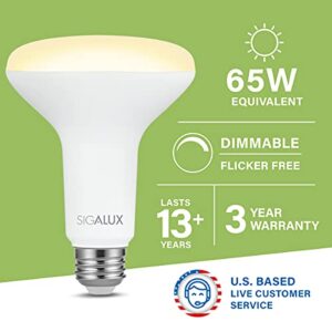 Sigalux Recessed Light Bulbs LED Flood Lights Indoor BR30 LED Bulb Dimmable 9W(65W Equivalent) 650LM 2700K Soft White E26 Base CRI80 12000 Hrs UL Listed, Pack of 6