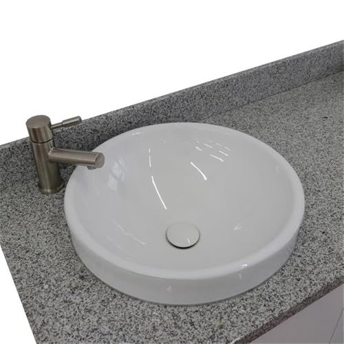 Tivoli 61" Double Round Sink Solid Wood Vanity in White/Gray Granite Stone