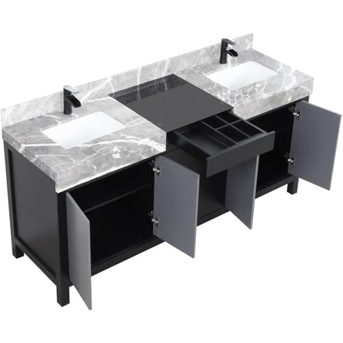 Lexora Home Zilara 72" Double Marble Top Bathroom Vanity with Black Faucet