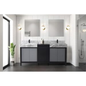 Lexora Home Zilara 72" Double Marble Top Bathroom Vanity with Black Faucet