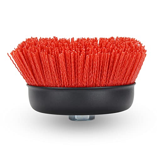 BHA 6" Abrasive Filament Nylon Bristle Cup Brush, 5/8"-11 Thread Arbor - Red (120 Grit)