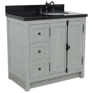 plantation solid wood vanity with right oval sink in gray ash/black