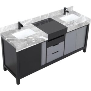 lexora home zilara 72" double marble top bathroom vanity with black faucet