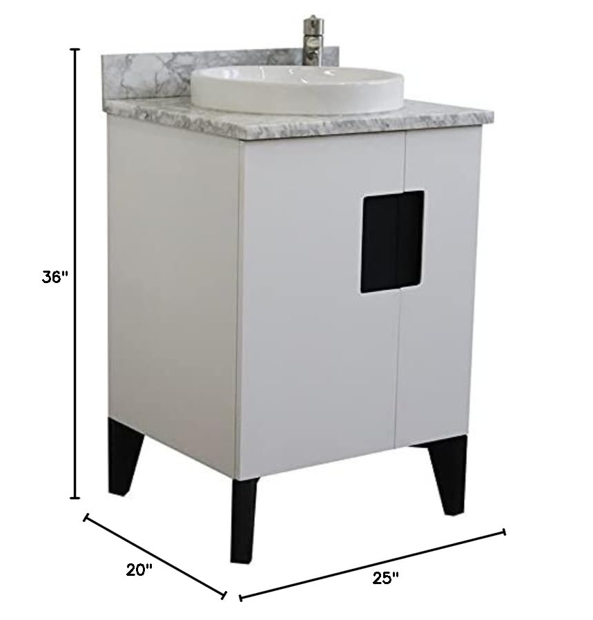 Kolb 25" Single Round Sink Vanity with White Marble Stone in White